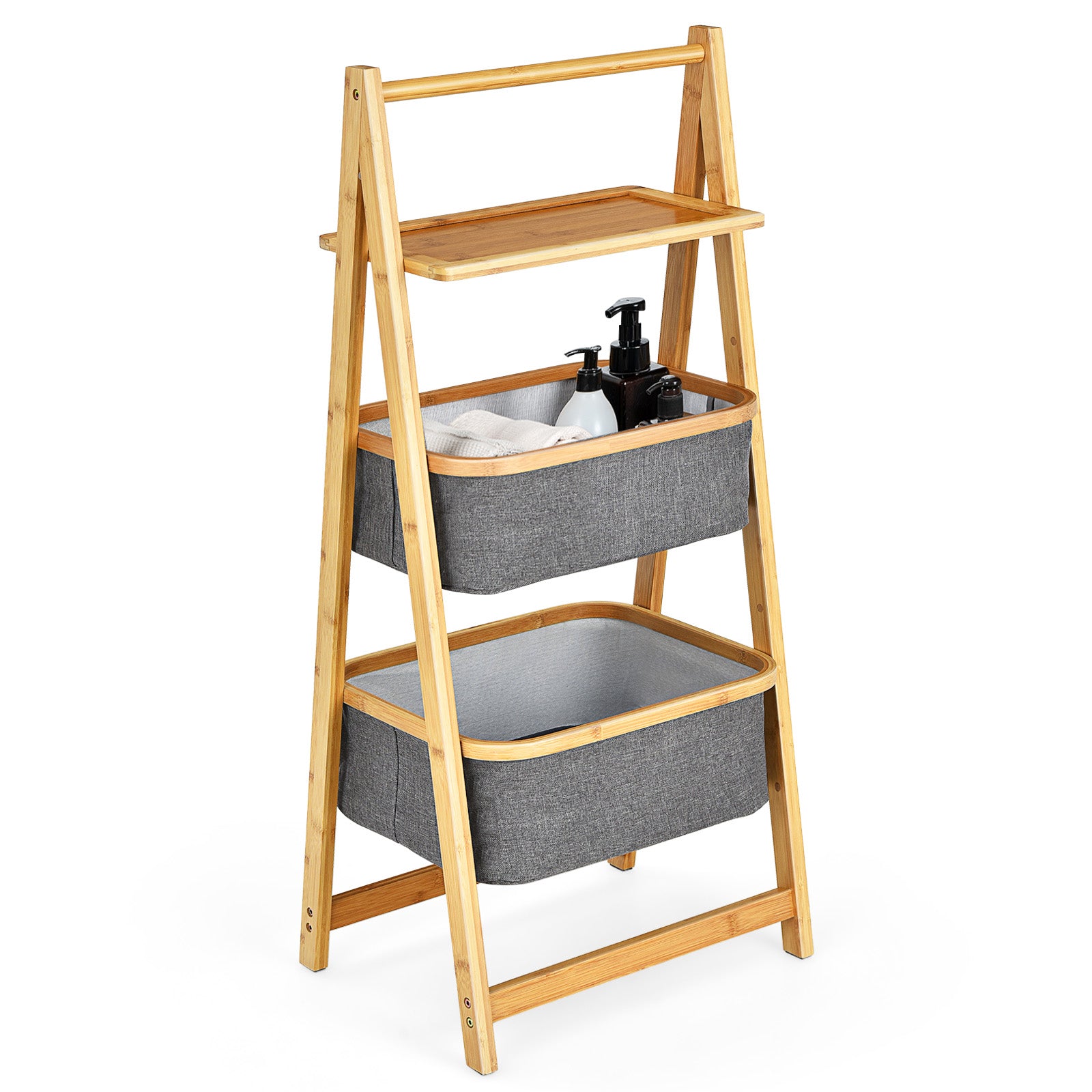 Freestanding A-Frame Laundry Hamper with Shelf-Natural – Currentful